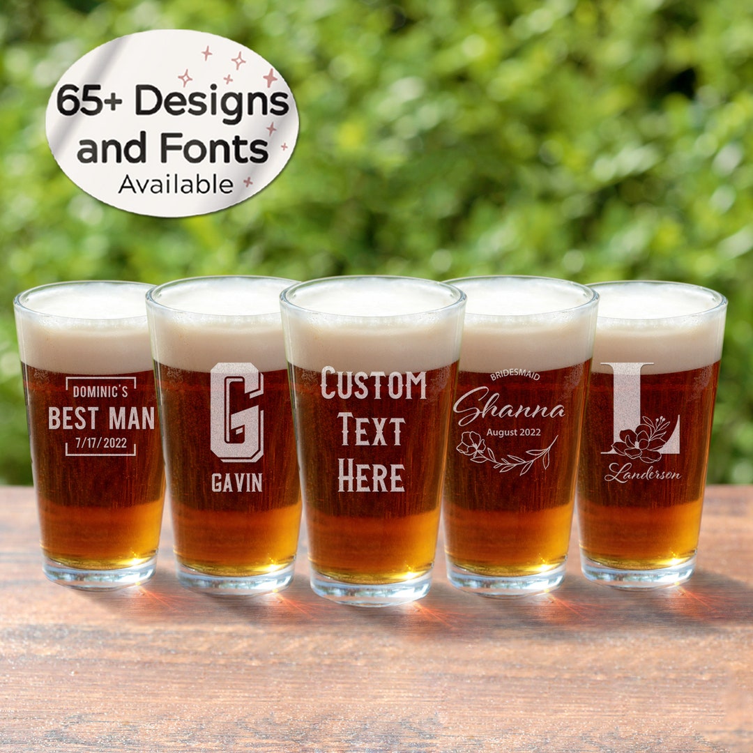 Personalized Beer Pint Glass Custom Text, Monogram Name or Wedding ...