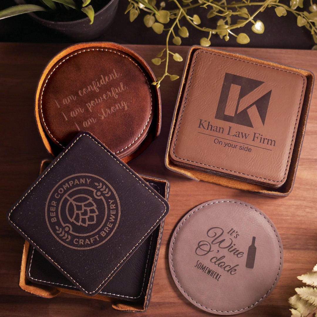 Custom Coaster Sets Leather Add Your Logo or Design Corporate Gift ...