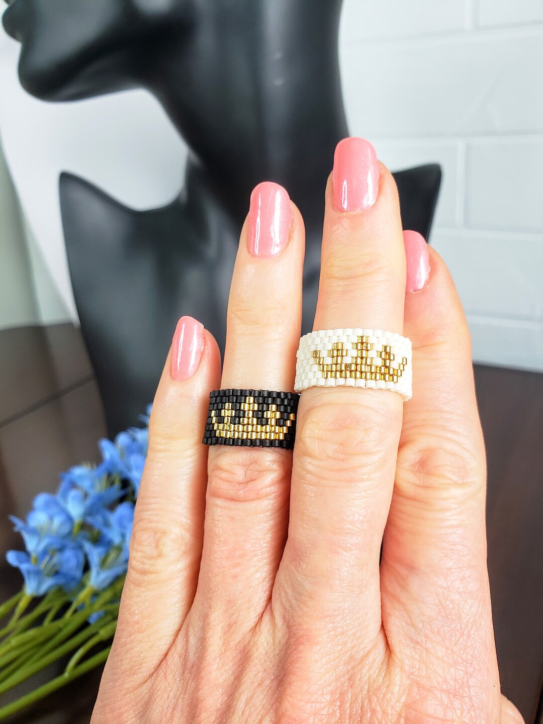 Peyote Beaded Crown Rings 24K Gold Plated Miyuki Beaded Rings - Etsy