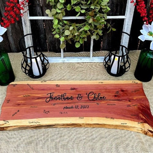 Wooden Guest Book Wedding Signing Board Live Edge Cedar - Etsy