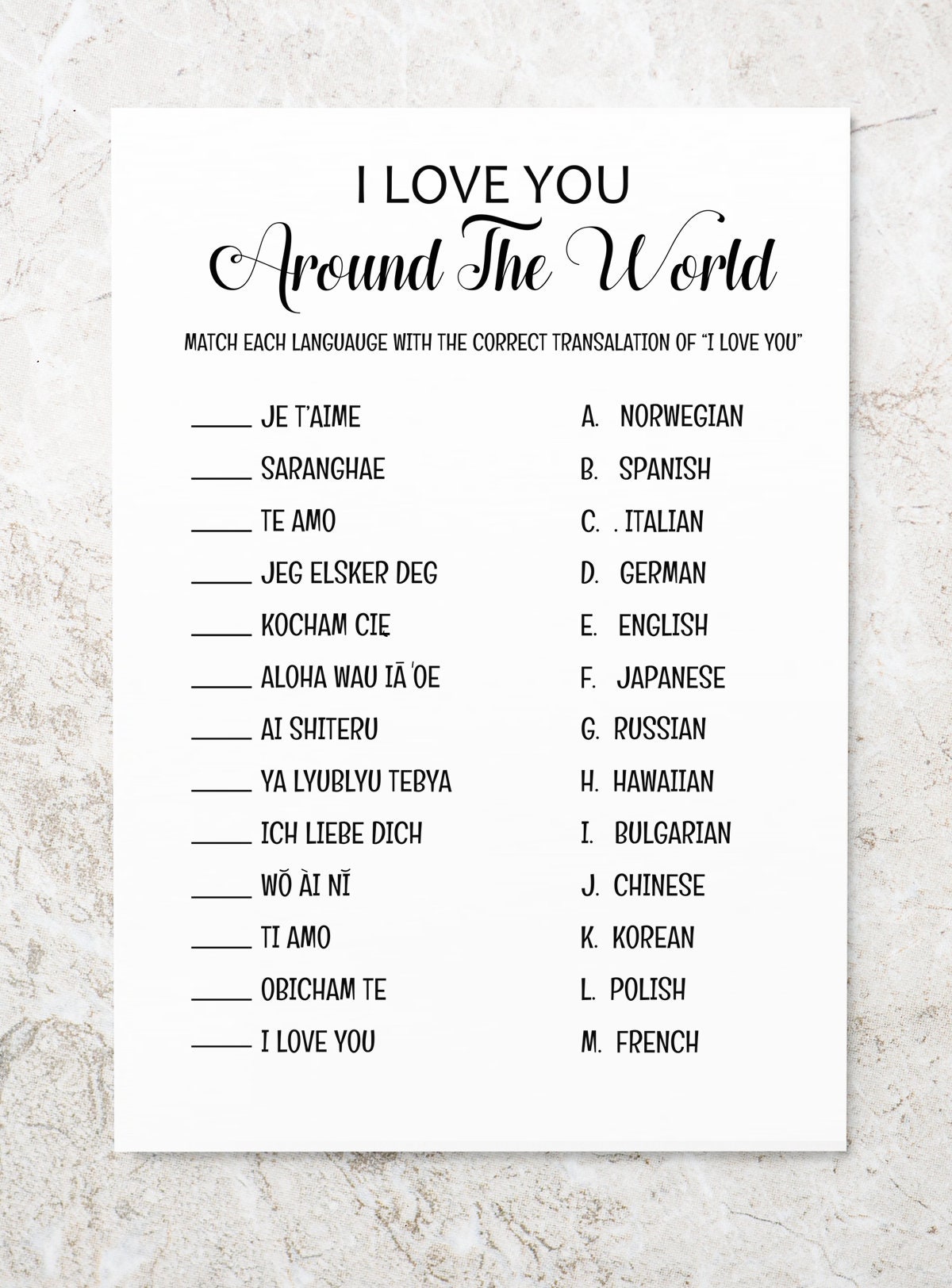 I Love You Around the World, Bridal Shower Fun, I Love You in Different ...