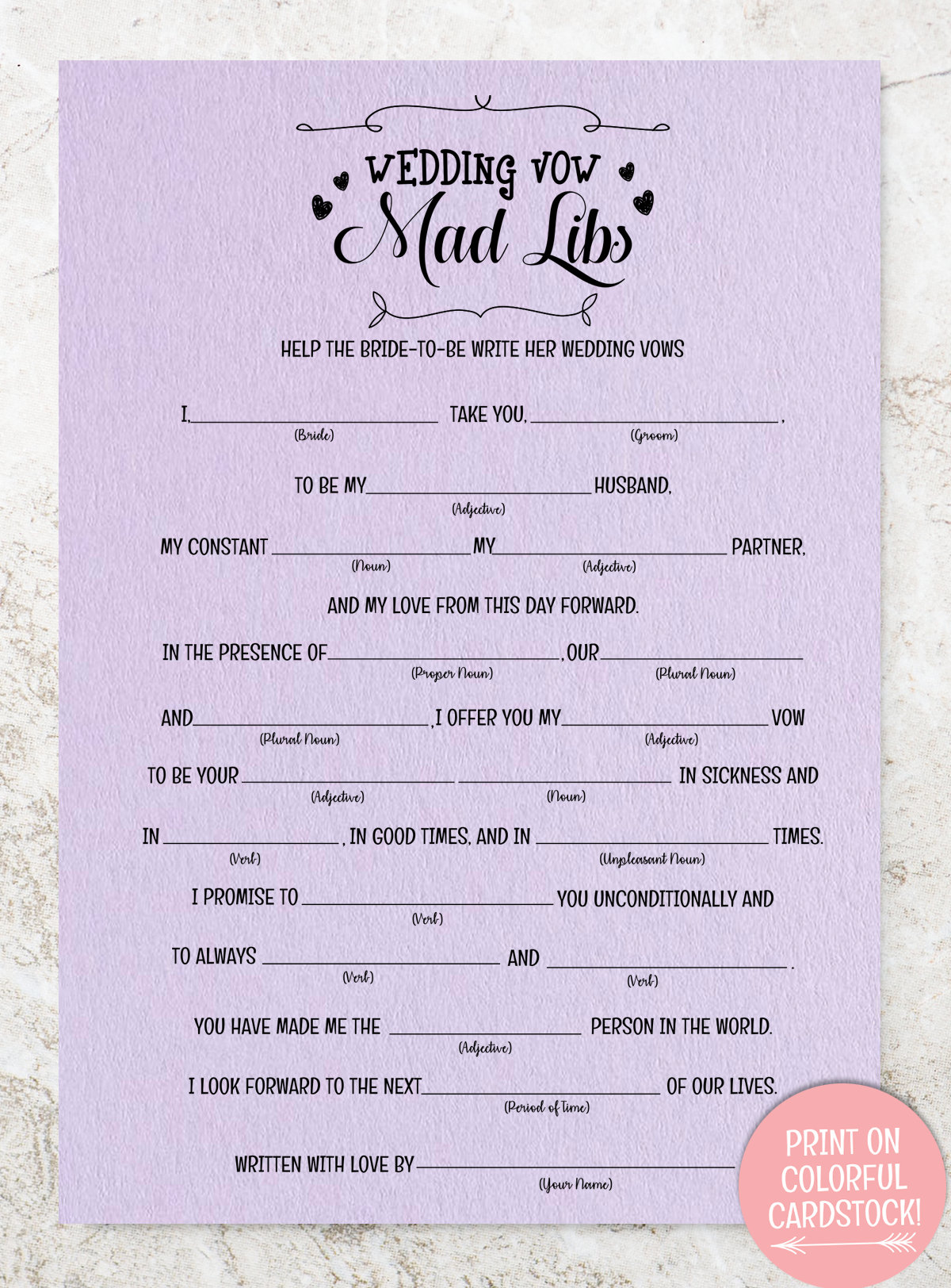 Wedding Mad Libs, Wedding Vow Mad Libs , Wedding Libs , Mad Libs ...