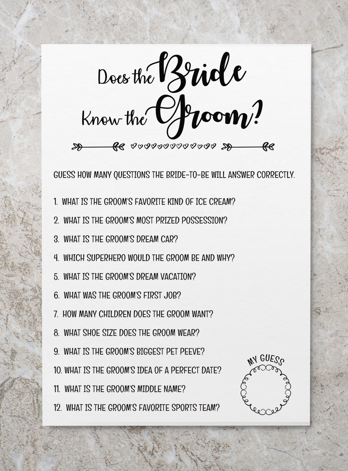 How Well Does the Bride Know the Groom? INSTANT DOWNLOAD Bridal Shower ...