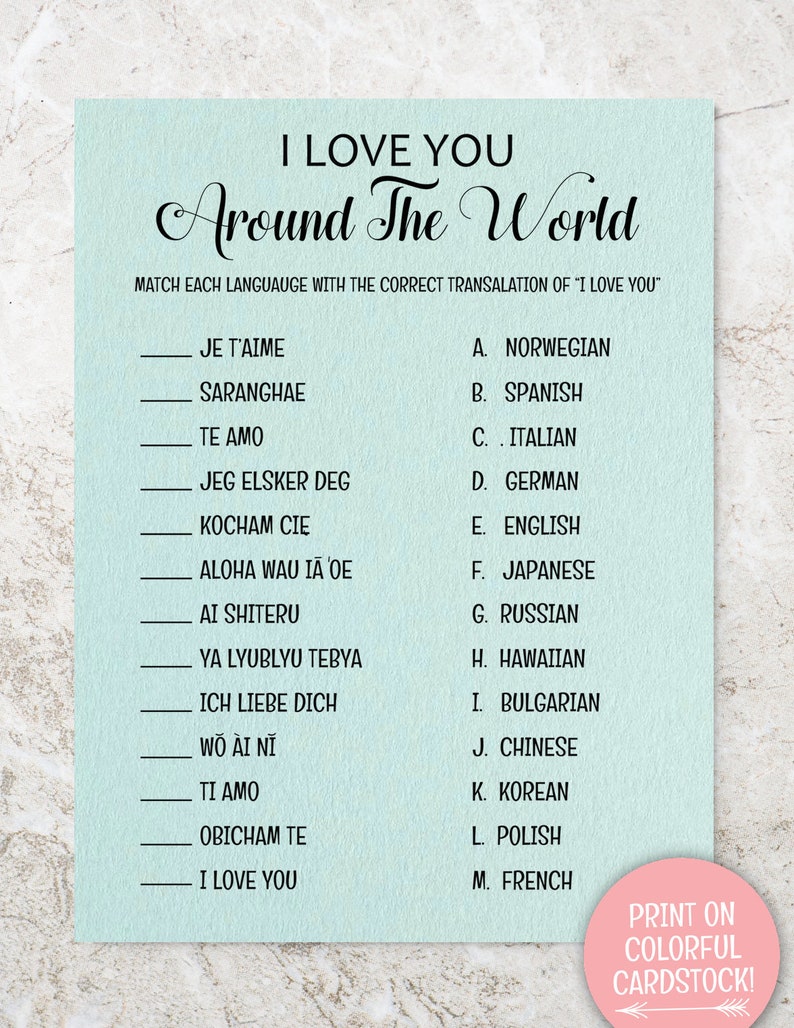 I Love You Around the World, Bridal Shower Fun, I Love You in Different ...