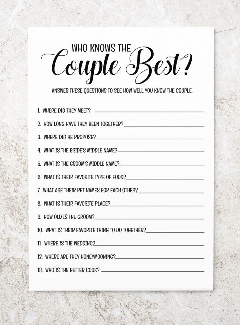 Who Knows The Couple Best Bridal Shower Games Bridal Shower Game