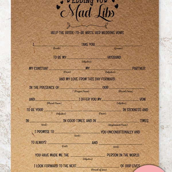 Wedding Vow Mad Libs - Etsy