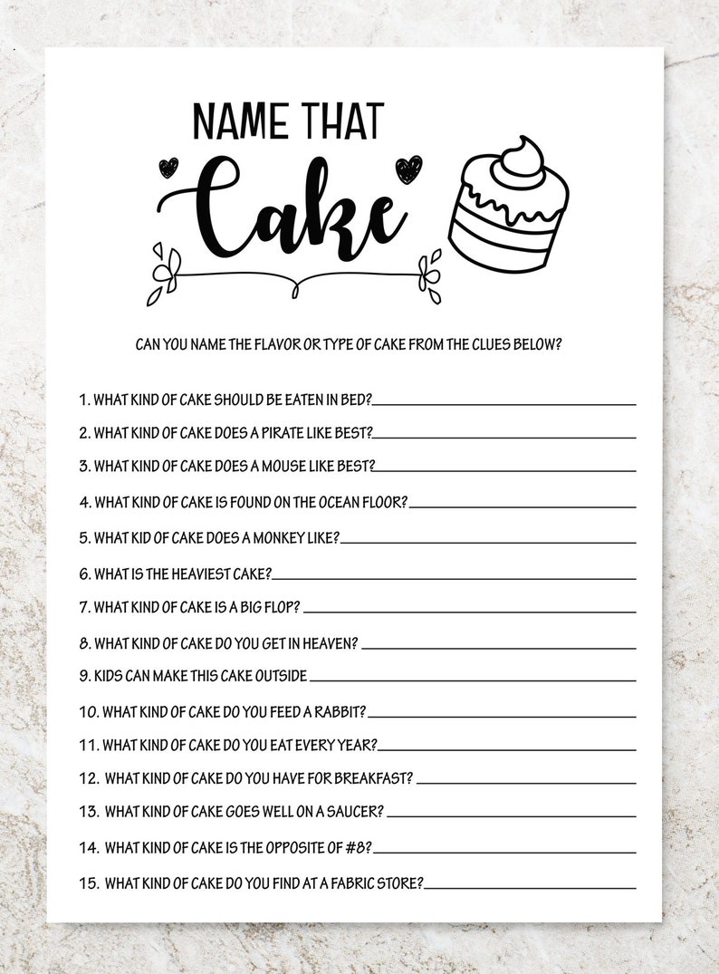 Name That Cake, Bridal Shower Game, Printable Rustic Games, Bridal ...