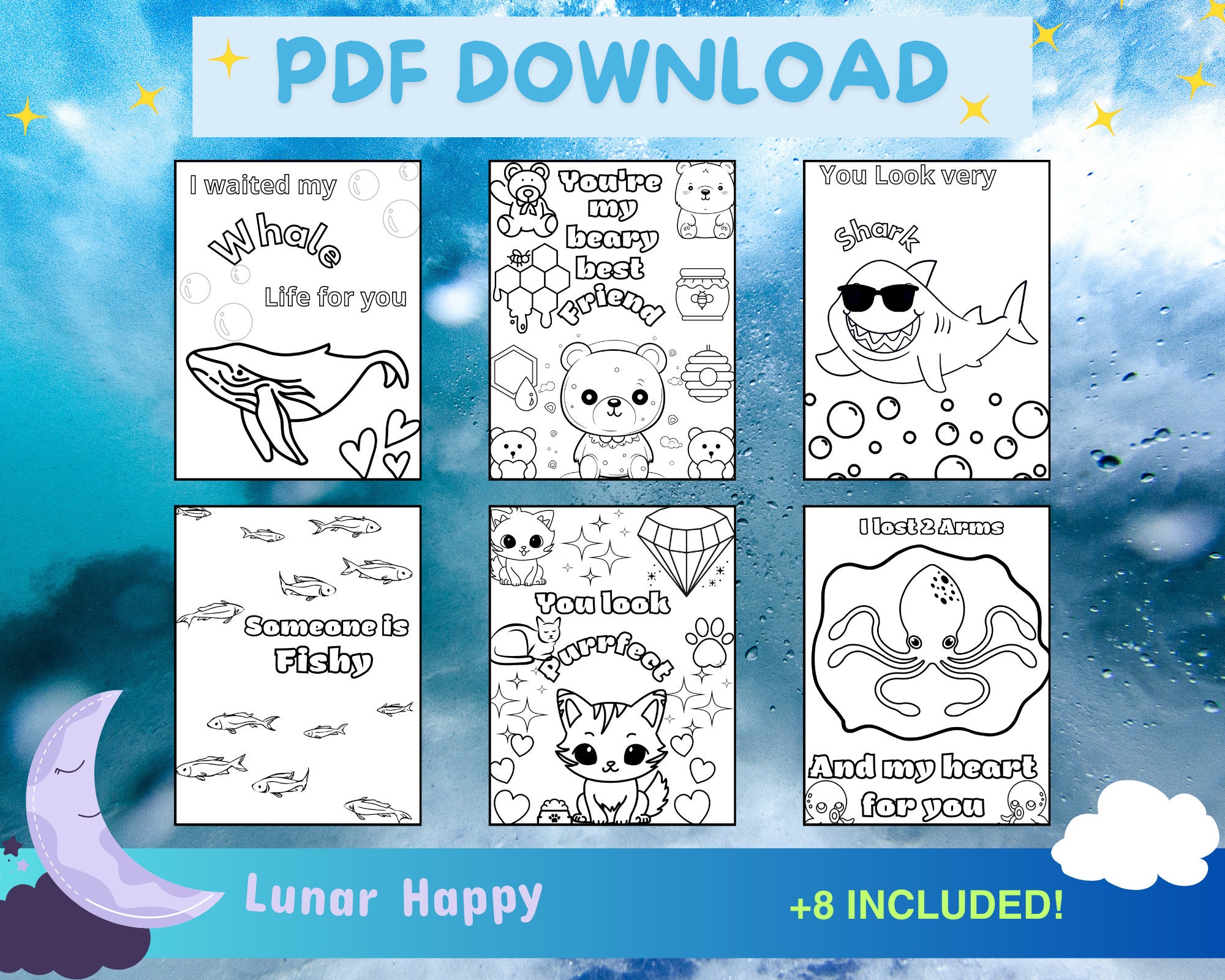 14 Page Cute Bubbly Animal Coloring Book With Funny Lines and Phrases ...