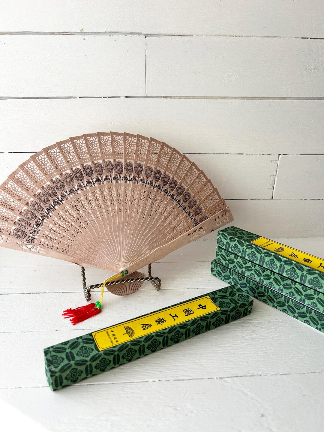 Set of 4 Vintage Japanese Wooden Hand Fan, Wood Folding Hand Fans and ...