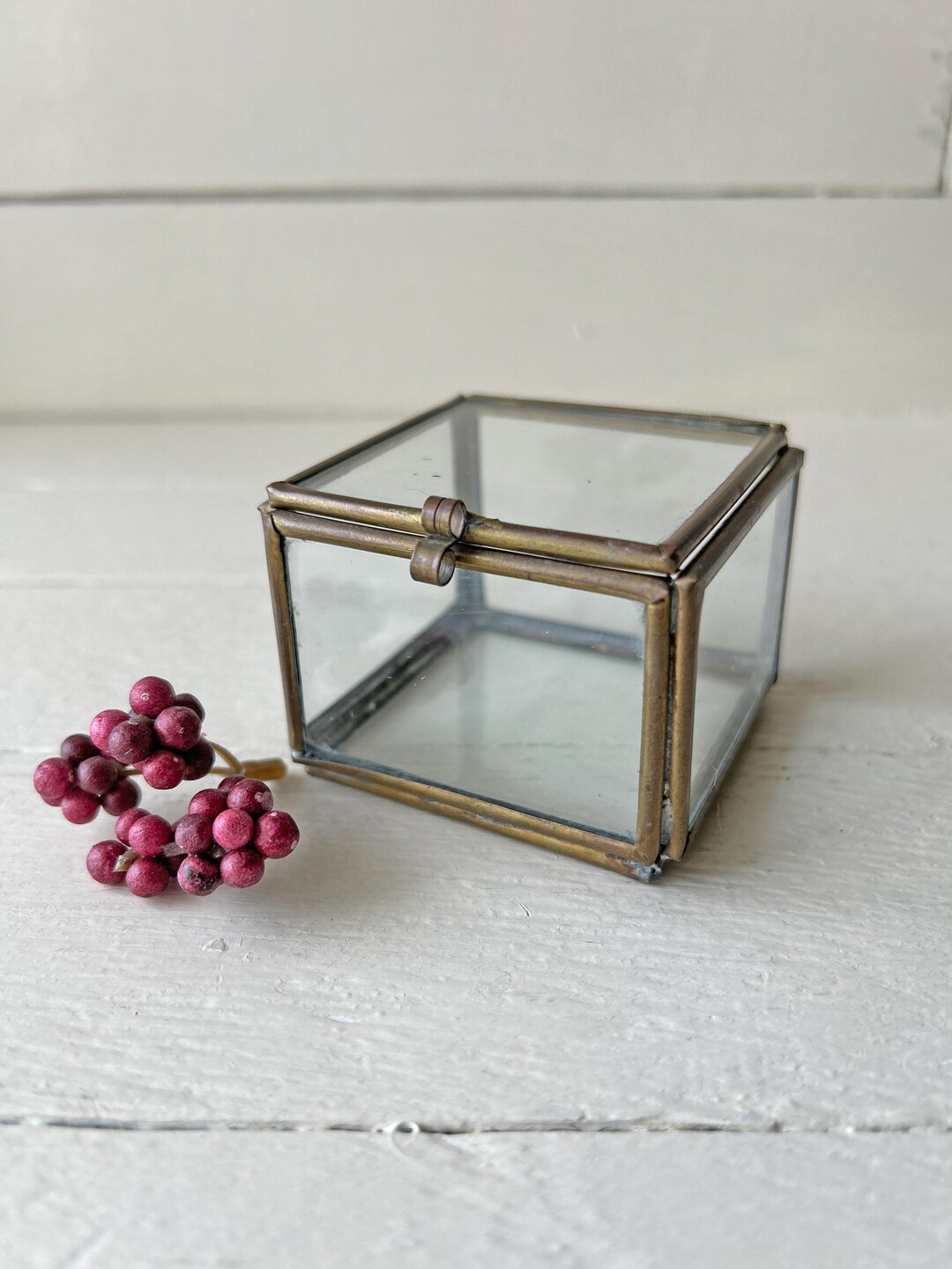 Small Glass Panel Box With Brass Edge, Curio Box, Art Deco Style ...