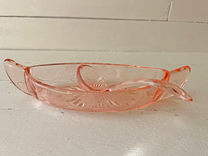 Vintage Pink Depression Glass Pickle Dish With Ladle // Pink - Etsy