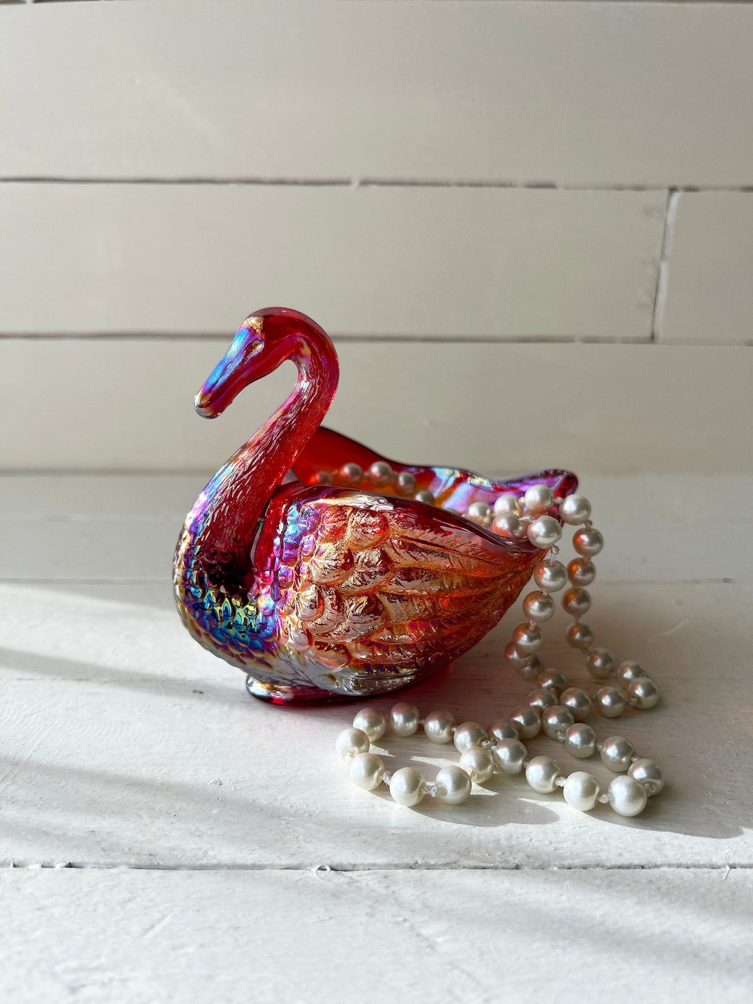 RESERVED Vintage Carnival Imperial Glass Amberina Swan Candy Dish - Etsy