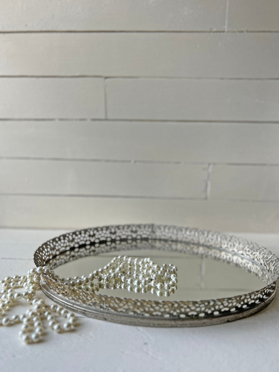 Vintage Gold Filigree Mirror Oval Tray With Felt Back // Floral Edging ...