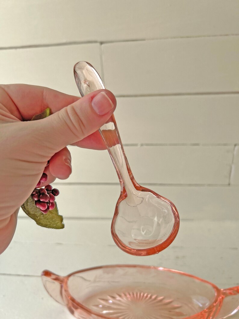 Vintage Pink Depression Glass Pickle Dish With Ladle // Pink - Etsy