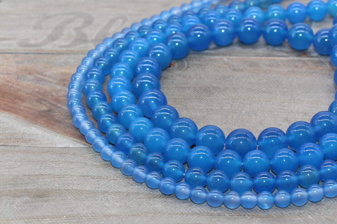Blue Agate Beads, Blue Beads, Round Smooth Gemstones, 6mm, 8mm,10mm ...