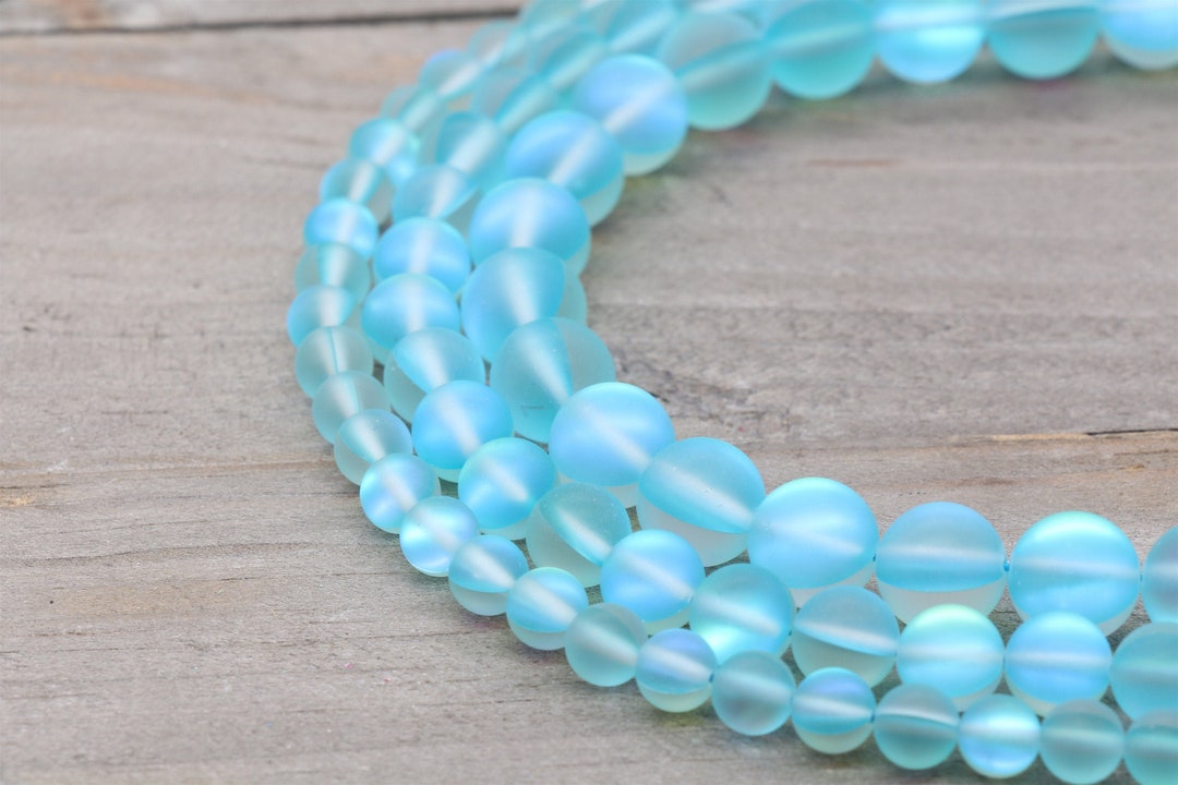 Matte Aqua Blue Moonstone Beads, Frosted Holographic Round Beads, 6mm ...