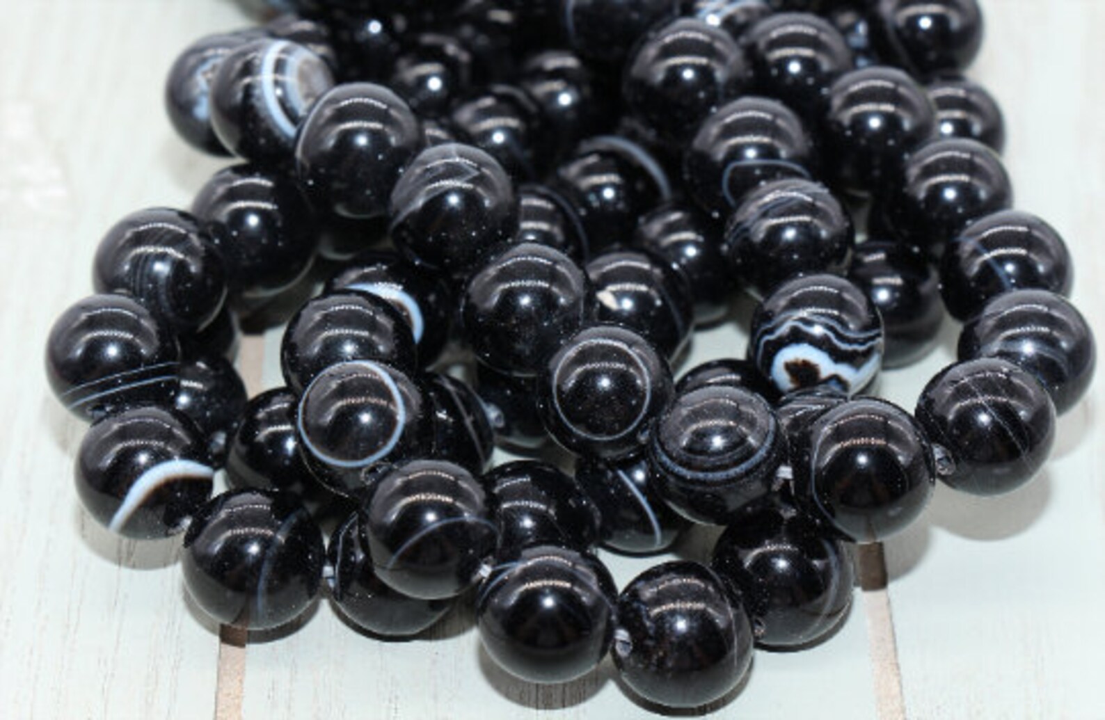 Natual Black Stripe Agate Beads Black Round Smooth - Etsy