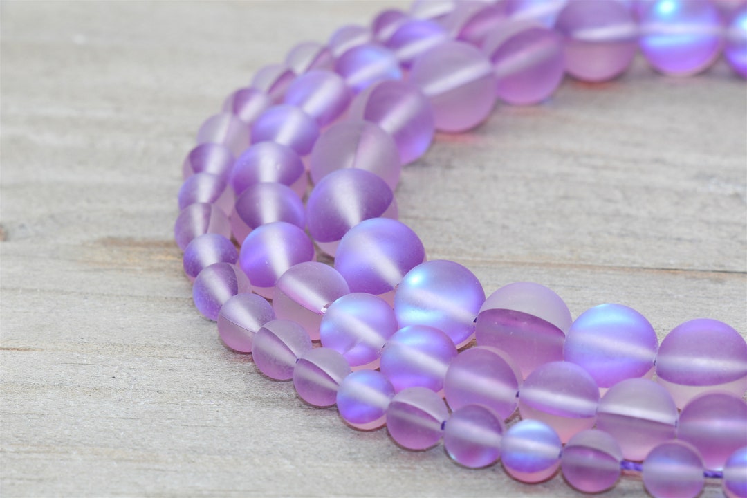 Matte Purple Moonstone Beads Frosted Holographic Round Beads - Etsy