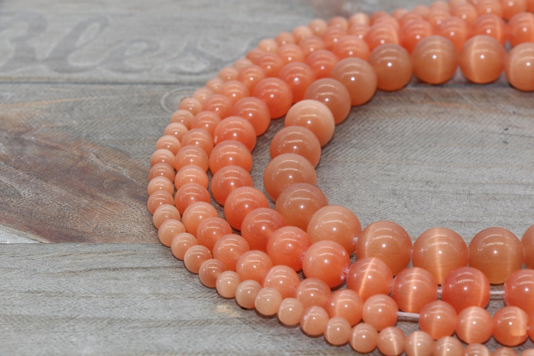 Peach Color Cat Eye Beads, Light Orange Smooth Gemstones,6mm, 10mm,12mm ...