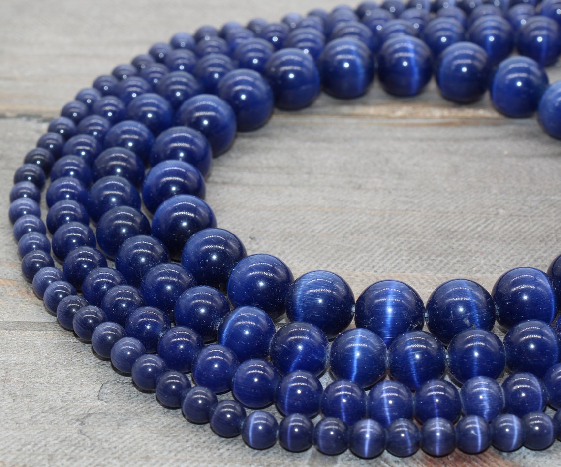 Royal Blue Cat Eye Beads Dark Blue Round Smooth | Etsy