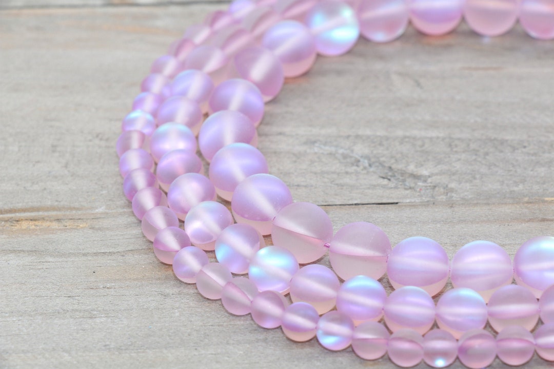 Matte Lavender Moonstone Beads, Frosted Holographic Round Beads, Mystic ...
