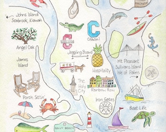 Daniel Island & Charleston Watercolor Map | Etsy