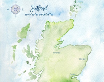 Scotland Watercolor Map 8x10 - Etsy