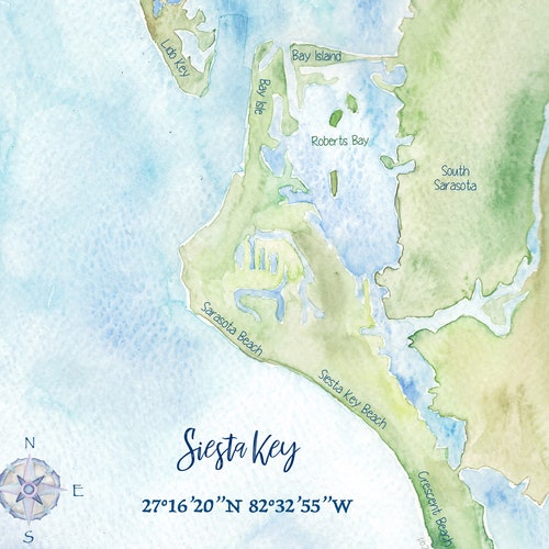 Siesta Key Florida Nautical Street Map Hanging Canvas Map of | Etsy