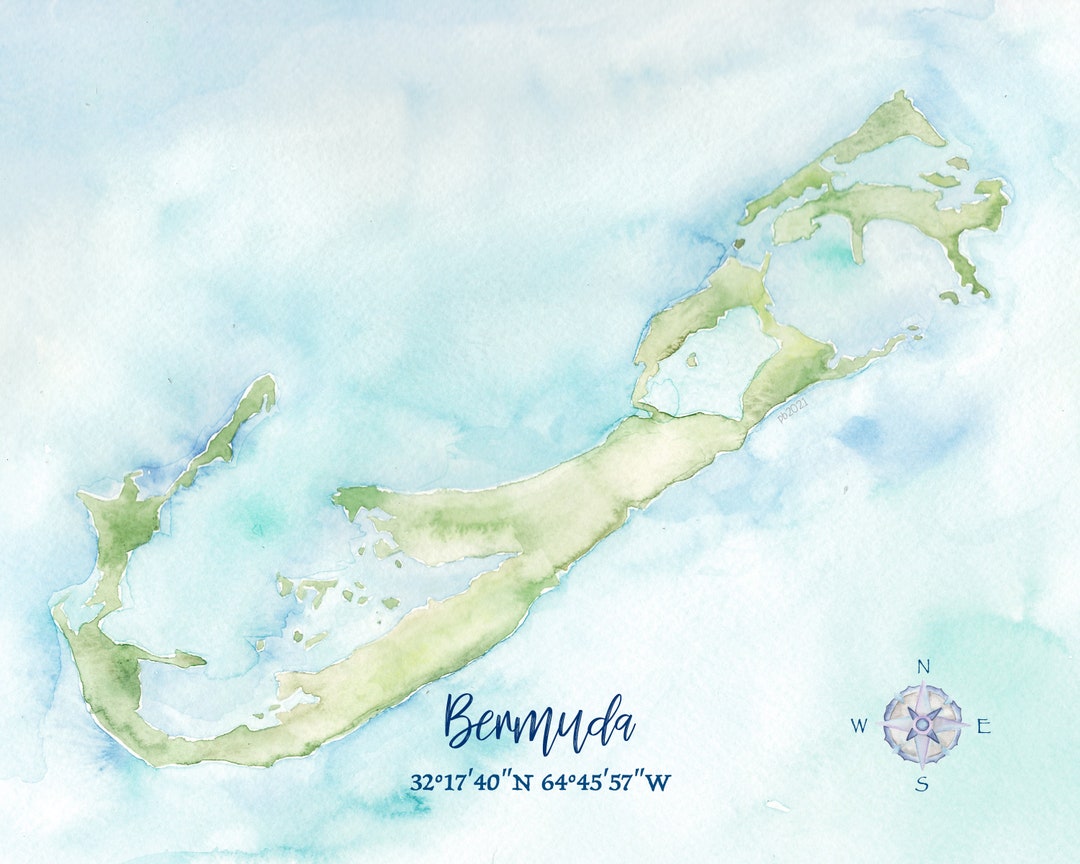 Bermuda Watercolor Map - Etsy