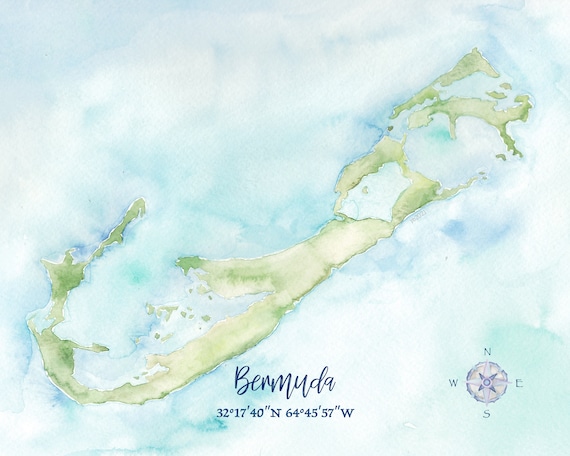 Bermuda Watercolor Map - Etsy