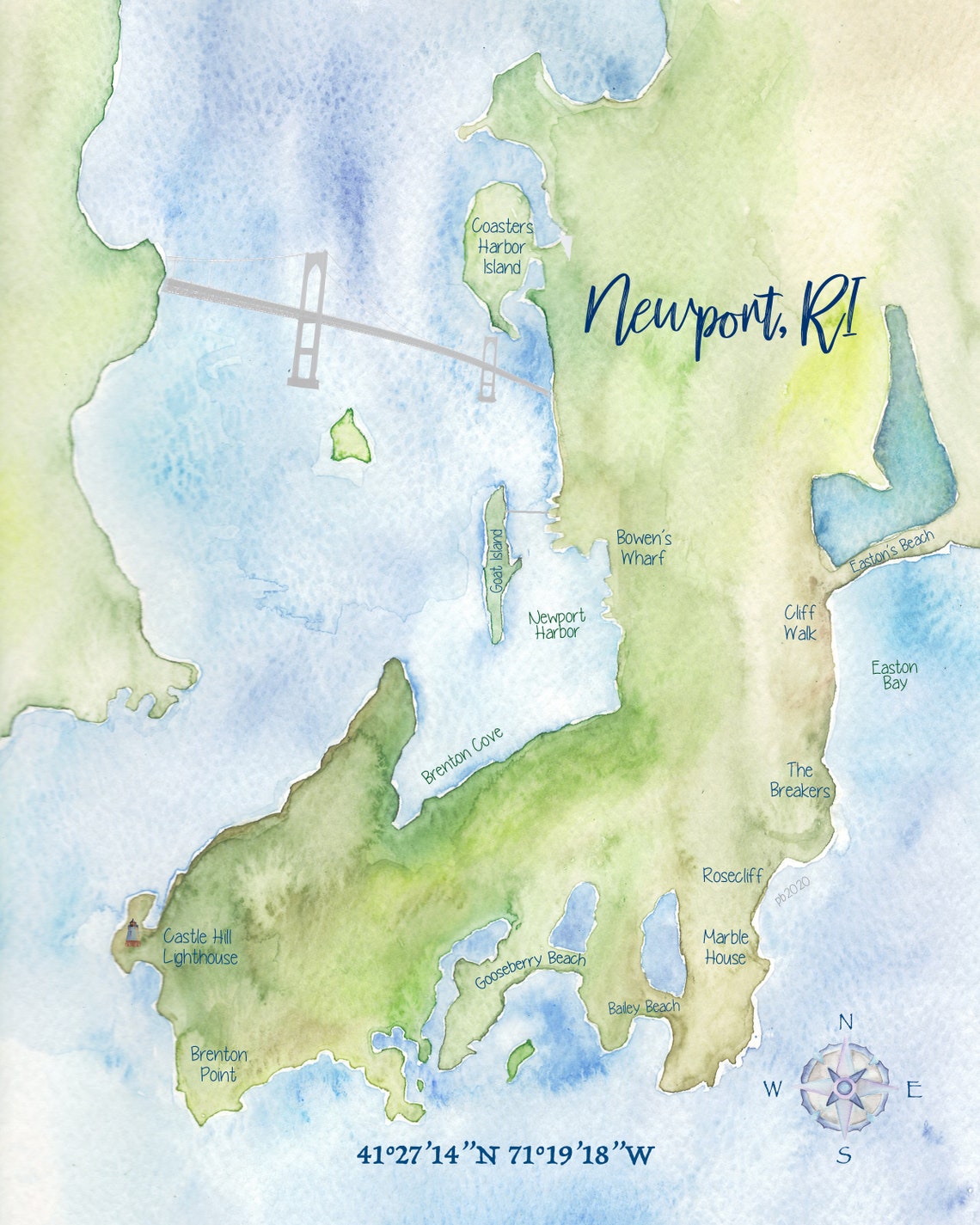Newport Watercolor Map - Etsy