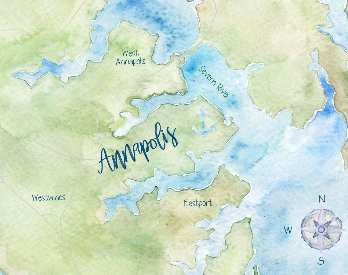 Annapolis MD Watercolor Map - Etsy
