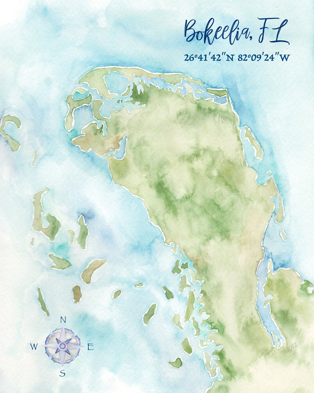 Bokeelia FL Watercolor Map - Etsy