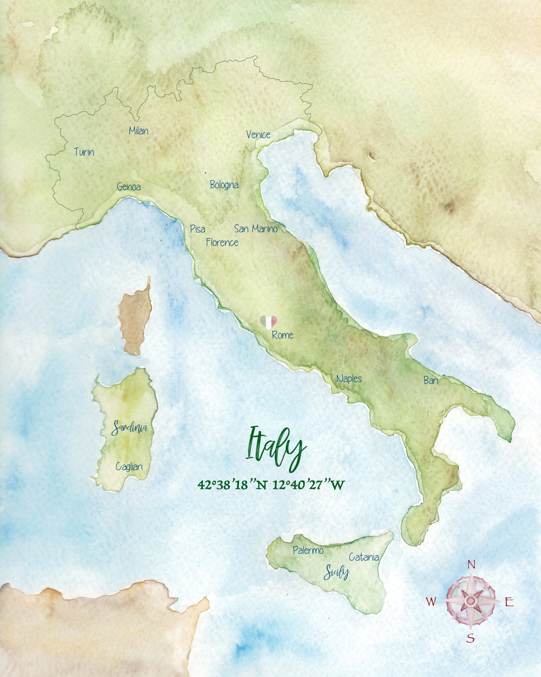 Italy Watercolor Map - Etsy