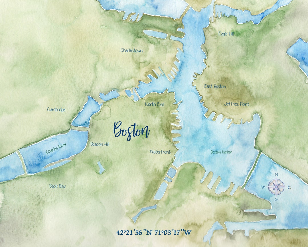 Boston MA Watercolor Map - Etsy