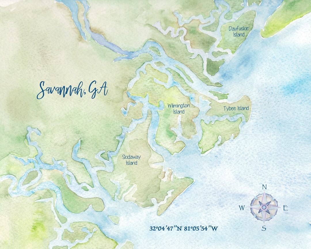Savannah Watercolor Map - Etsy