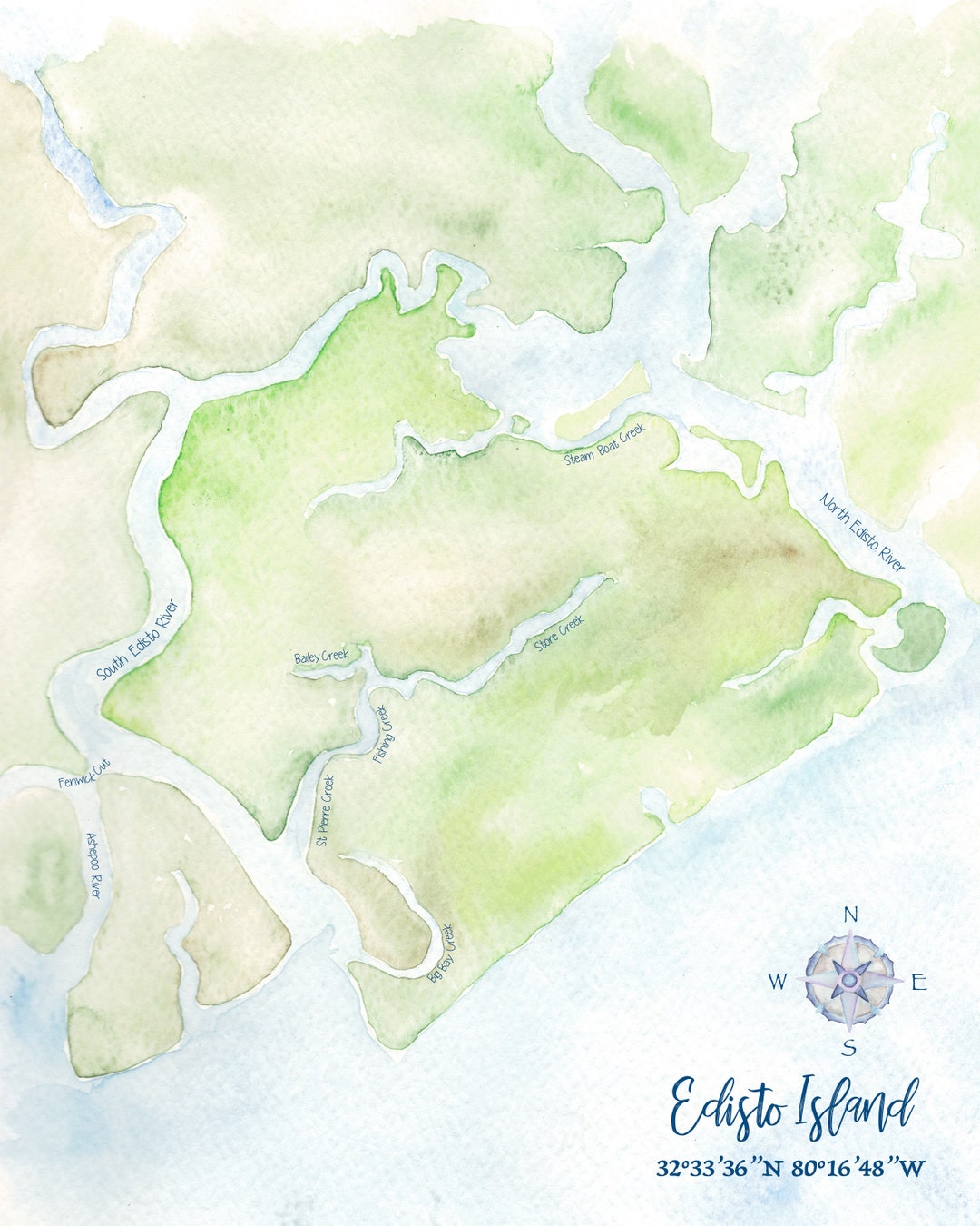 Edisto Island Watercolor Map - Etsy