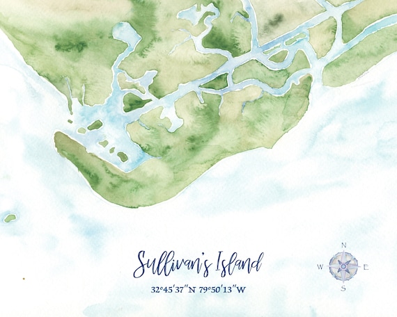 Sullivans Island Watercolor Map - Etsy