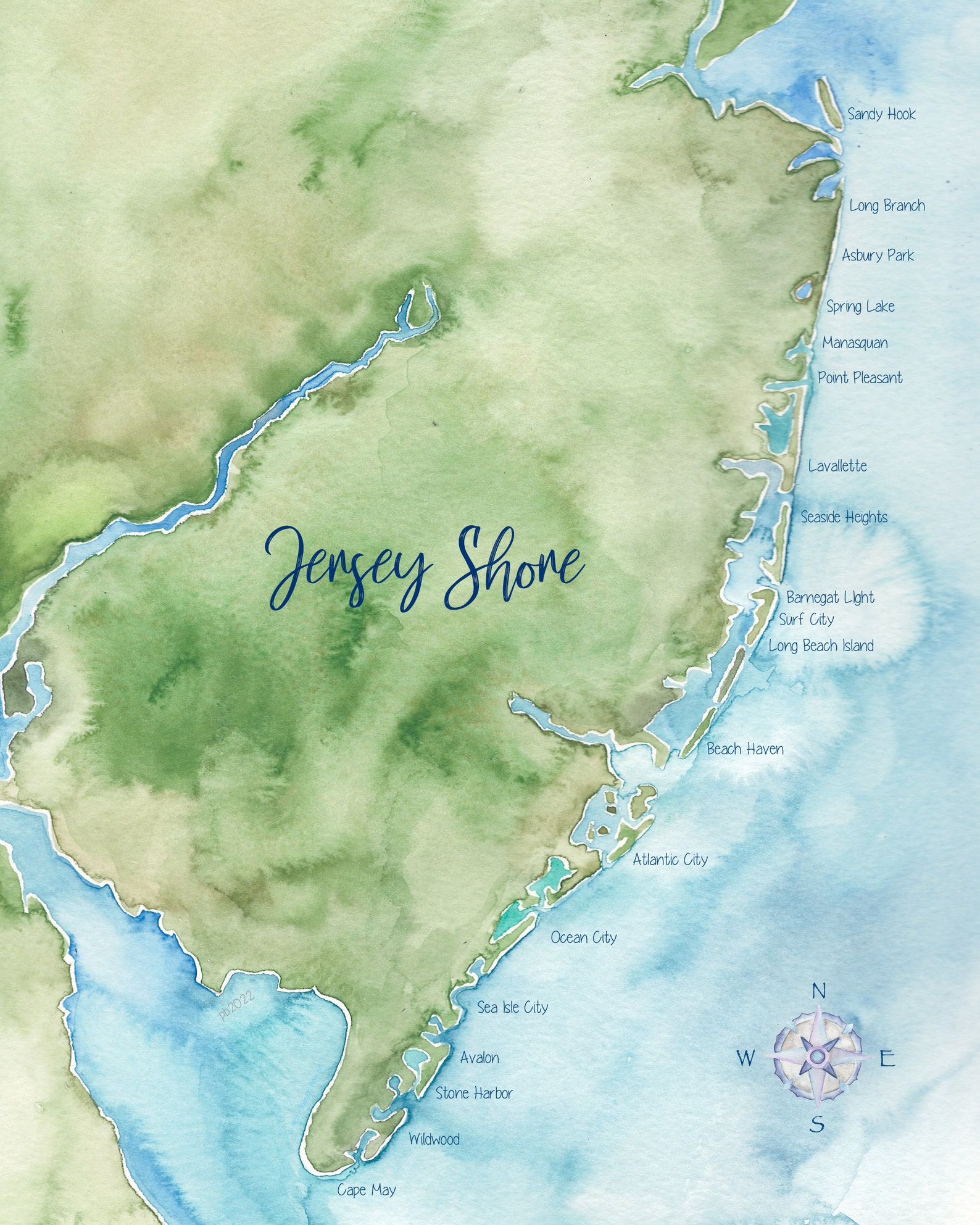 Jersey Shore Watercolor Map - Etsy