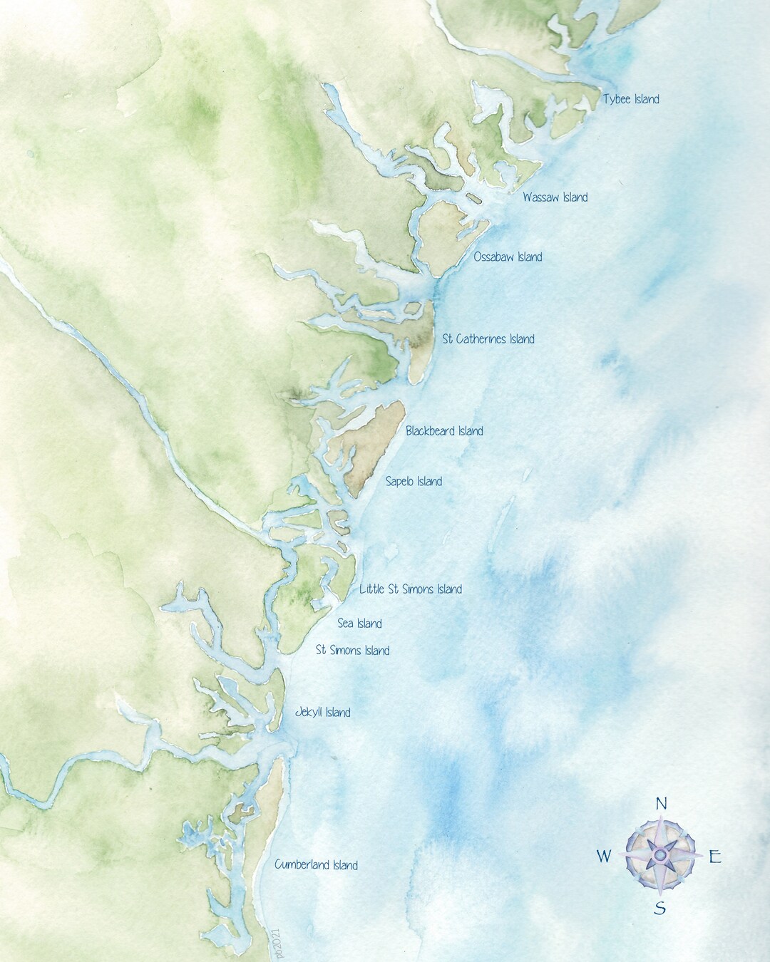 Georgia Coast Watercolor Map - Etsy