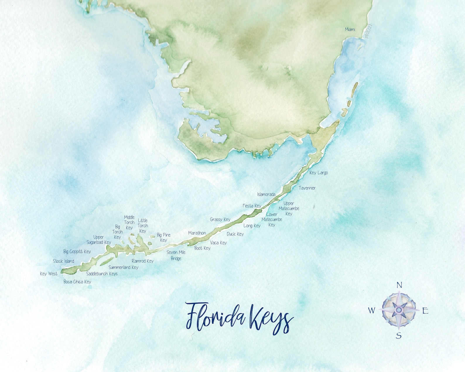 Florida Keys Watercolor Map - Etsy