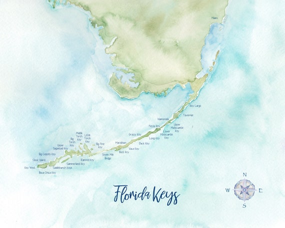 Florida Keys Watercolor Map - Etsy