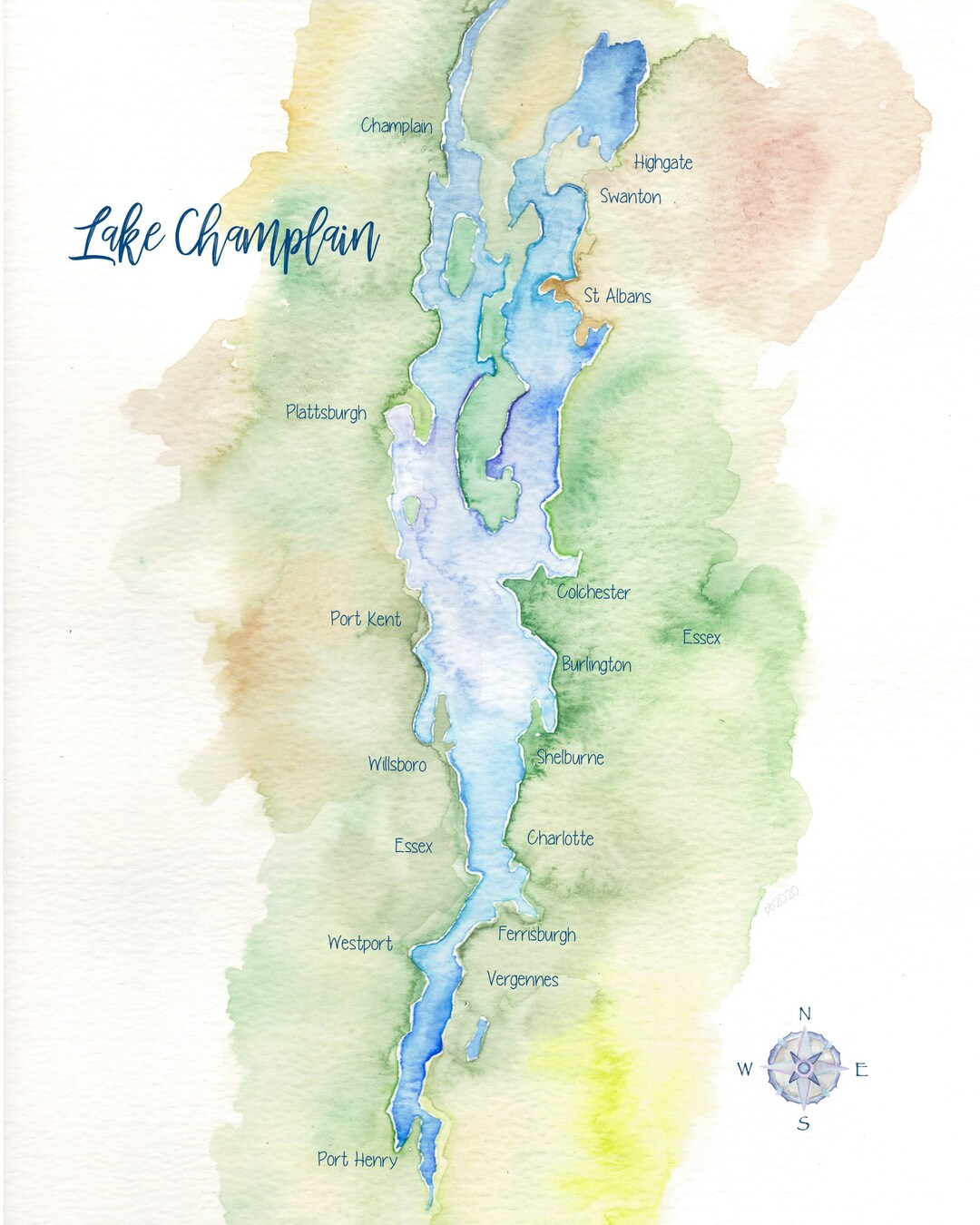 Lake Champlain Watercolor Map - Etsy
