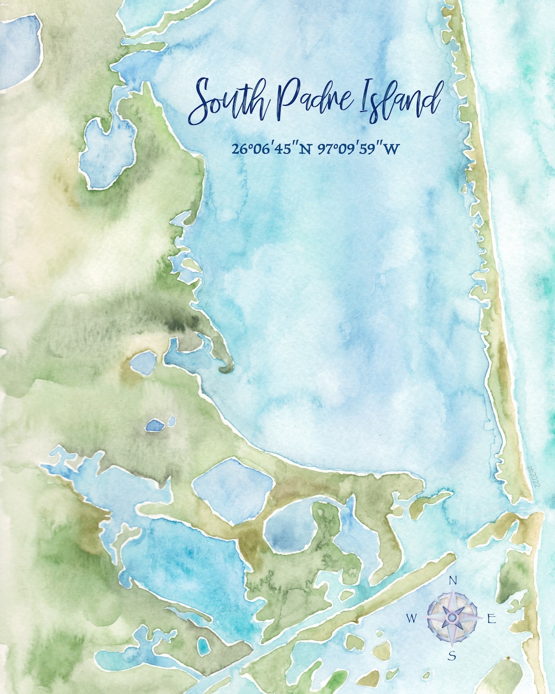 South Padre Island TX Watercolor Map - Etsy