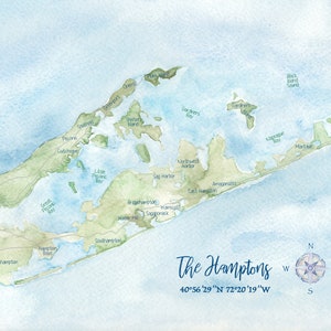 The Hamptons Watercolor Map - Etsy