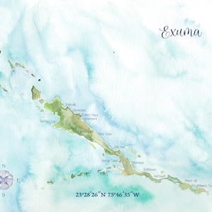 Exuma Bahamas Watercolor Map - Etsy
