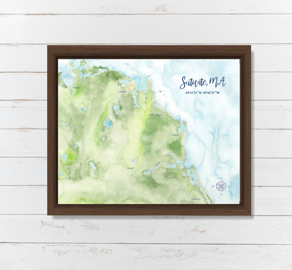 Scituate MA Watercolor Map 8x10 - Etsy
