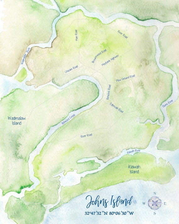 Johns Island Watercolor Map - Etsy