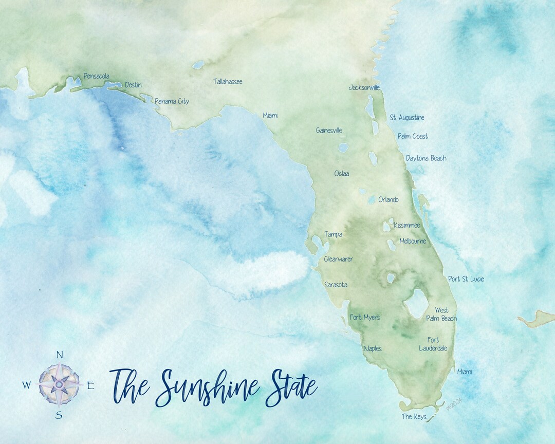 Florida Watercolor Map, Customizable Gift, State Map - Etsy