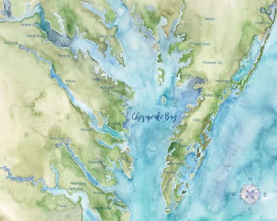 Chesapeake Bay Watercolor Map | Etsy